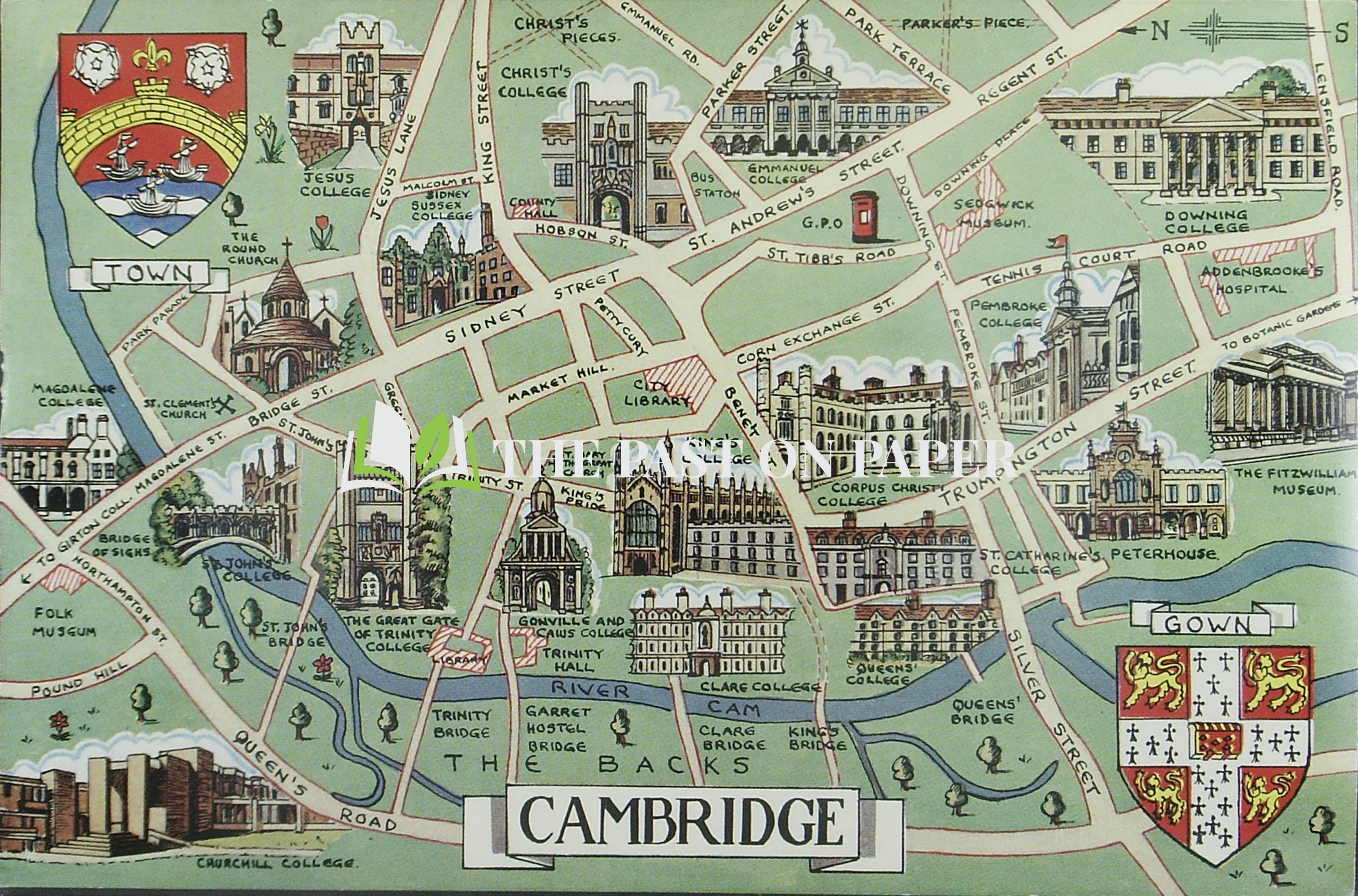 Postcard Map of Cambridge - Past on Paper